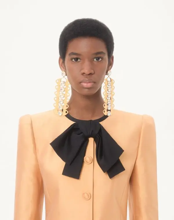 Valentino Garavani Shantung Caban Coat With Satin Edges - Melon/black