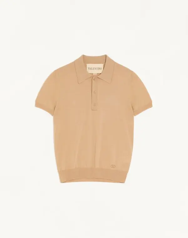 Valentino Garavani Wool Polo With Vlogo Embroidery - Beige