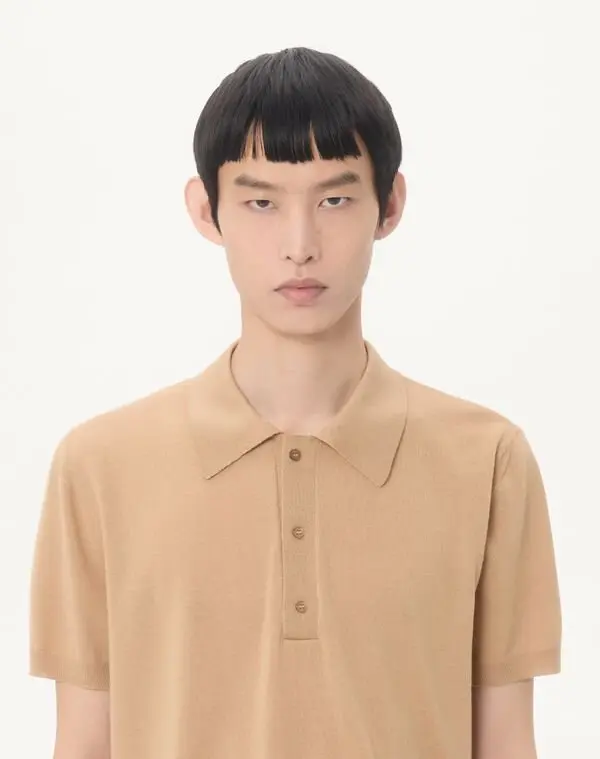 Valentino Garavani Wool Polo With Vlogo Embroidery - Beige