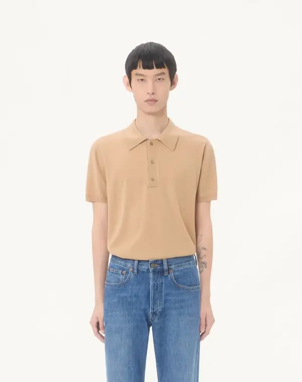 Valentino Garavani Wool Polo With Vlogo Embroidery - Beige