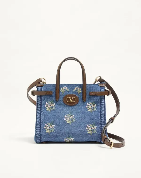 Valentino Garavani Antibes Small Embroidered Shopping Bag - Denim
