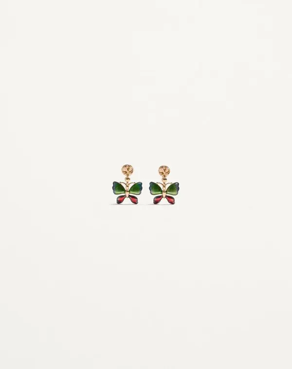 Valentino Garavani Flutterby Metal And Enamel Drop Earrings - Gold/multicolour