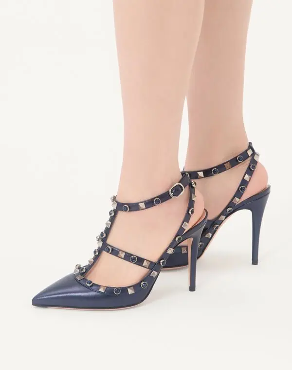 Valentino Garavani Rockstud Laminated Nappa Leather Pumps - Navy