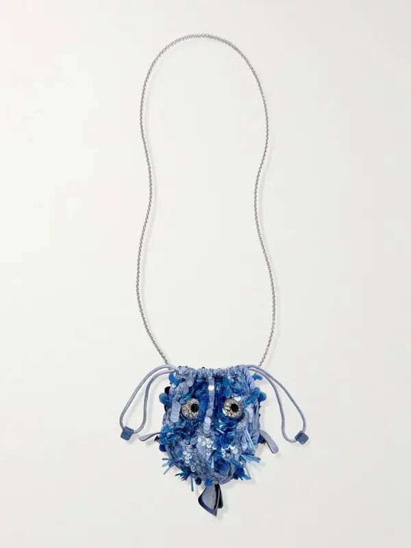 ANYA HINDMARCH Blowfish Embellished Satin Shoulder Bag - Blue