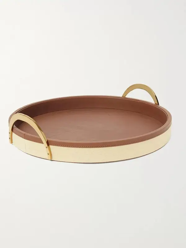 Ralph Lauren Garrett Canvas, Leather And Brass Tray