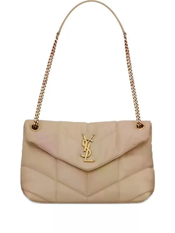Saint Laurent Small Quilted Shoulder Bag With Logo Plaque - Neutrals