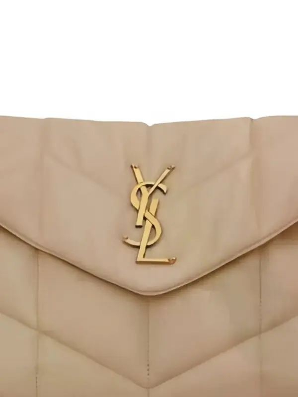 Saint Laurent Small Quilted Shoulder Bag With Logo Plaque - Neutrals