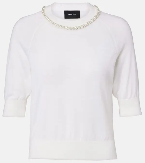 Simone Rocha Embellished Wool And Silk Top - White