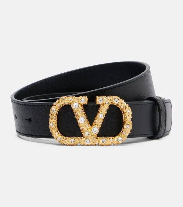 Valentino Garavani Vlogo Swarovski®-embellished Leather Belt - Black