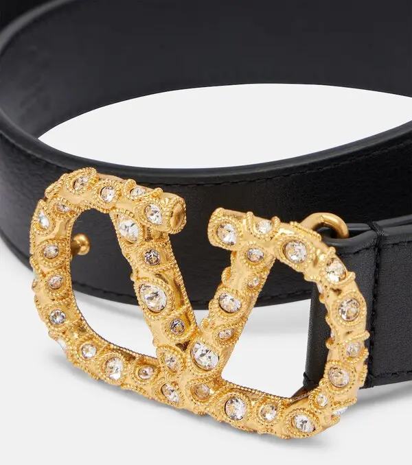 Valentino Garavani Vlogo Swarovski®-embellished Leather Belt - Black
