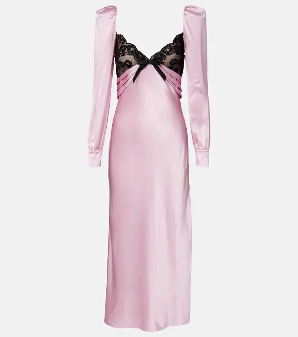 Alessandra Rich Lace-trimmed Silk Satin Midi Dress - Pink