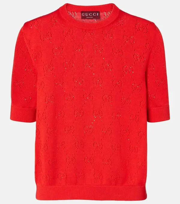 Gucci Gg Pointelle Silk And Cotton Sweater - Red