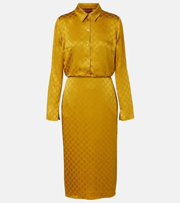 Gucci Gg Jacquard Shirt Dress - Yellow