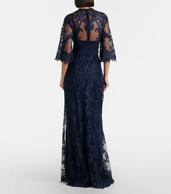 Elie Saab Embroidered Lace And Tulle Gown - Blue