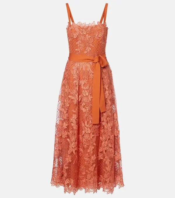 Elie Saab Embroidered Lace And Tulle Cocktail Dress - Orange