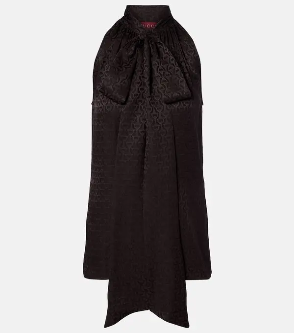 Gucci Horsebit Tie-neck Silk Jacquard Top - Brown