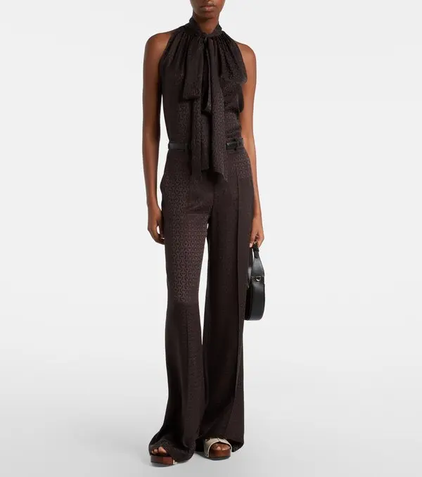 Gucci Horsebit Tie-neck Silk Jacquard Top - Brown
