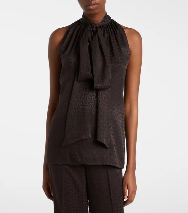 Gucci Horsebit Tie-neck Silk Jacquard Top - Brown