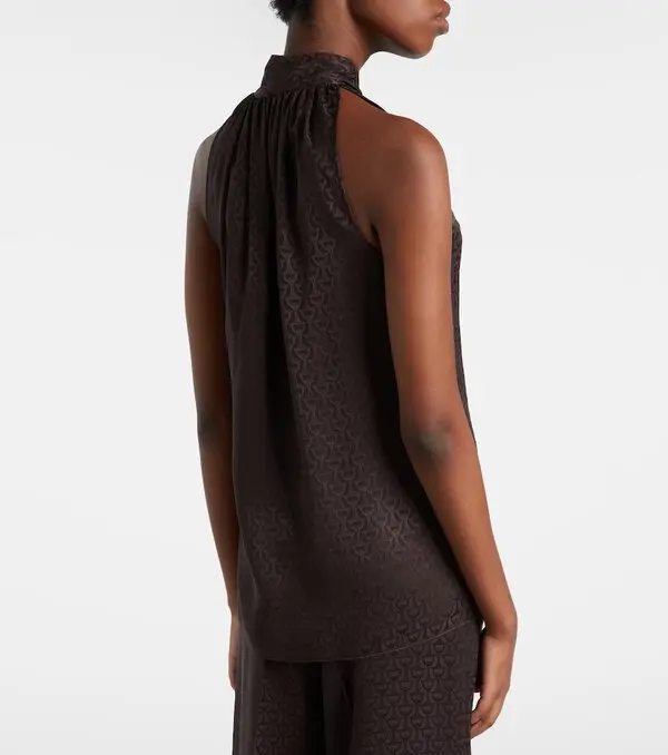 Gucci Horsebit Tie-neck Silk Jacquard Top - Brown