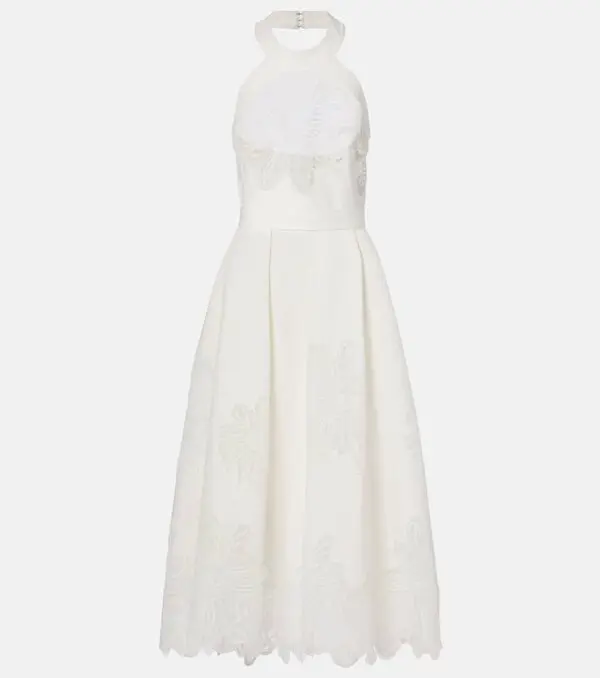 Elie Saab Embroidered Halterneck Cocktail Dress - White