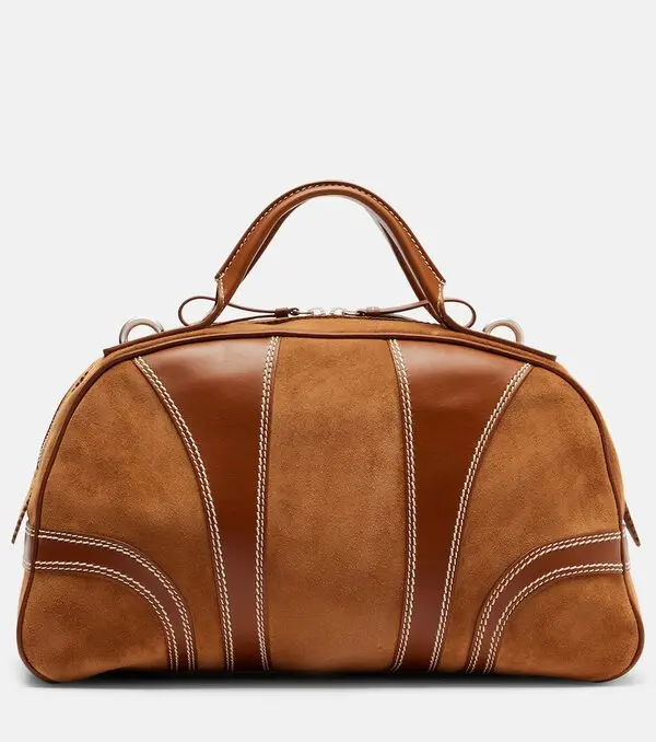 Dries Van Noten Leather-trimmed Suede Top-handle Bag - Brown