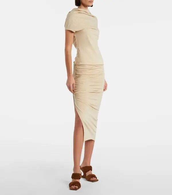 Rick Owens Cotton Jersey Midi Skirt - Beige
