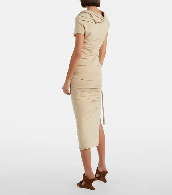 Rick Owens Cotton Jersey Midi Skirt - Beige