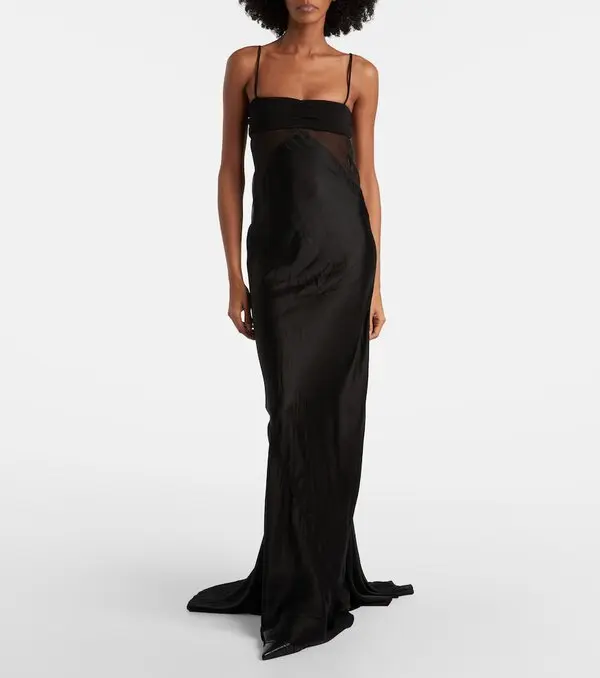 Rick Owens Silk-trimmed Satin Gown - Black