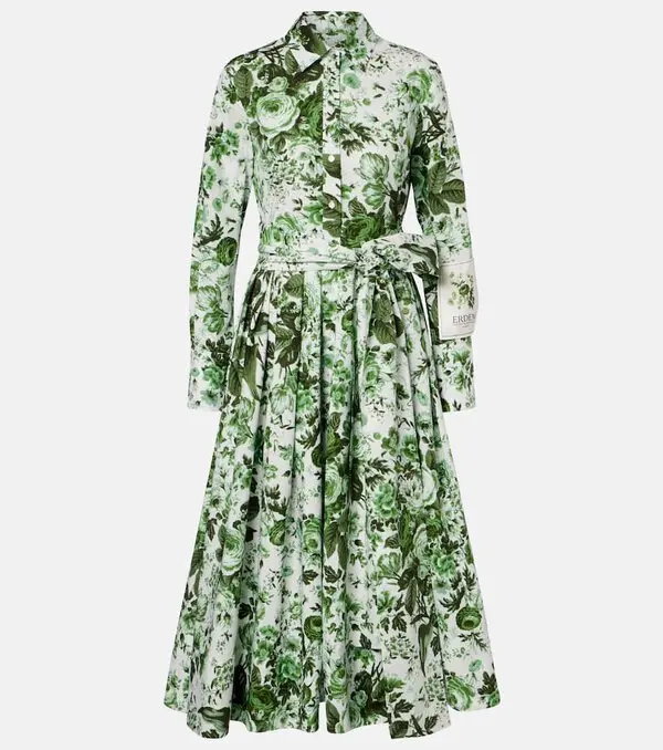 Erdem Floral Cotton Shirt Dress - Green