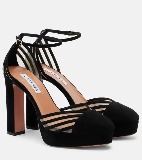 AQUAZZURA Alana Suede And Mesh Platform Pumps - Black