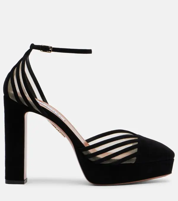 AQUAZZURA Alana Suede & Mesh Pumps