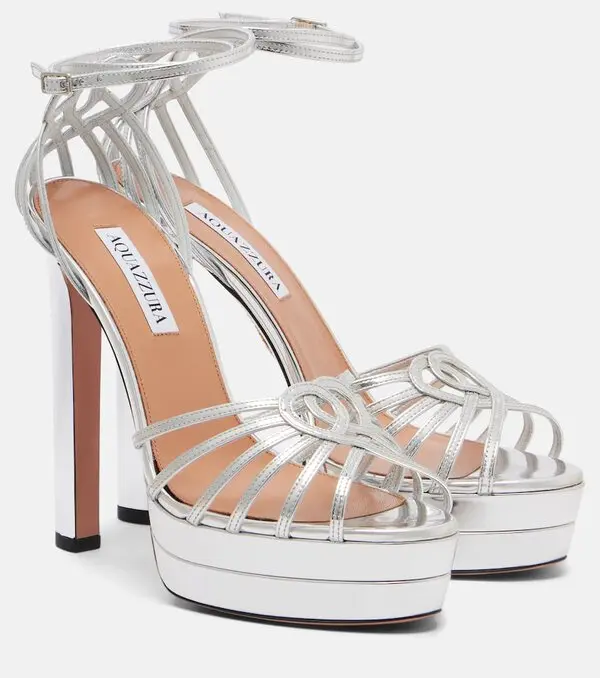 AQUAZZURA Sweetheart Leather Platform Sandals - Silver
