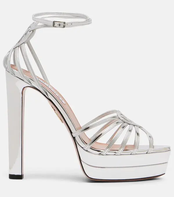 AQUAZZURA Sweetheart Leather Platform Sandals - Silver