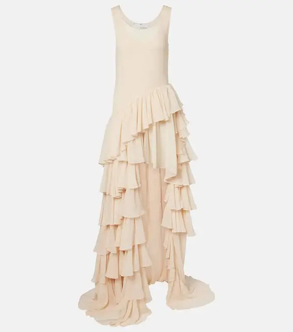 XU ZHI Tiered Asymmetric Maxi Dress - White