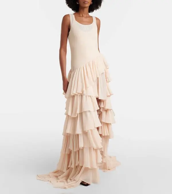 XU ZHI Tiered Asymmetric Maxi Dress