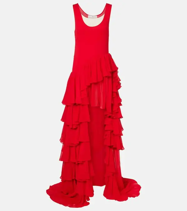 XU ZHI Tiered Asymmetric Maxi Dress - Red