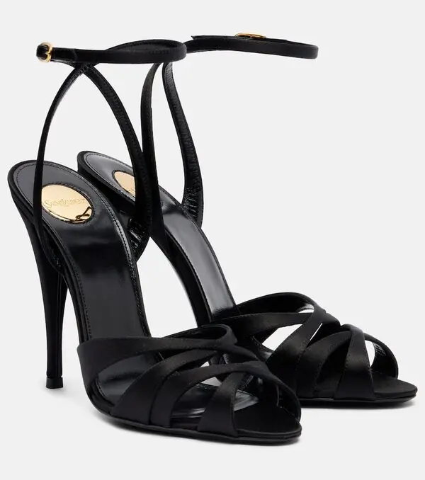 Saint Laurent Satin Sandals - Black