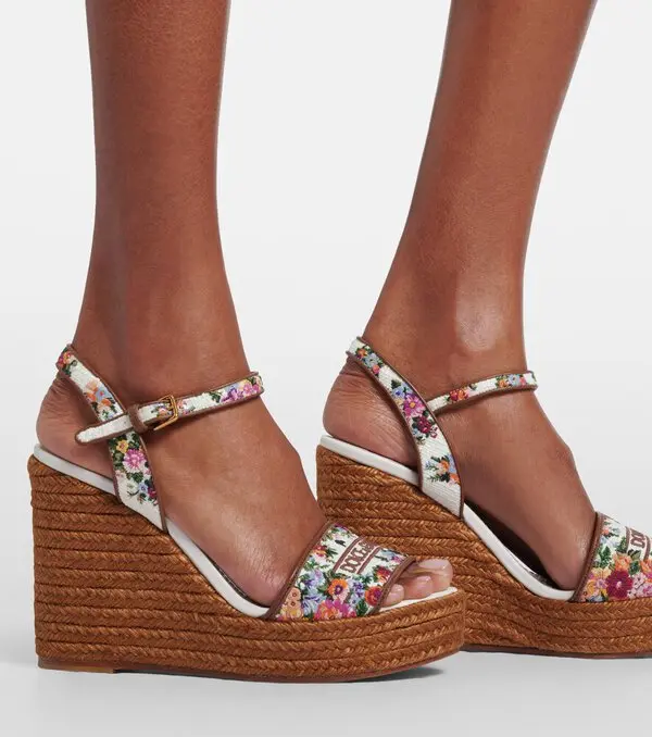 Dolce & Gabbana Floral Embroidered Espadrille Wedge Sandals - Multicoloured