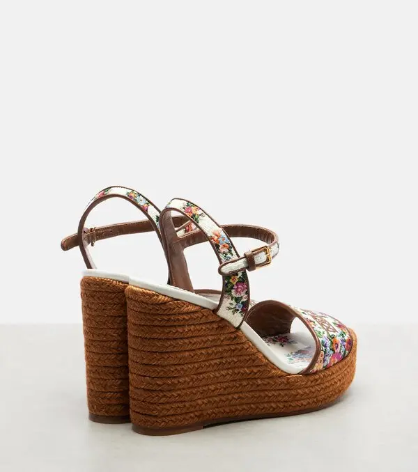 Dolce & Gabbana Floral Embroidered Espadrille Wedge Sandals - Multicoloured