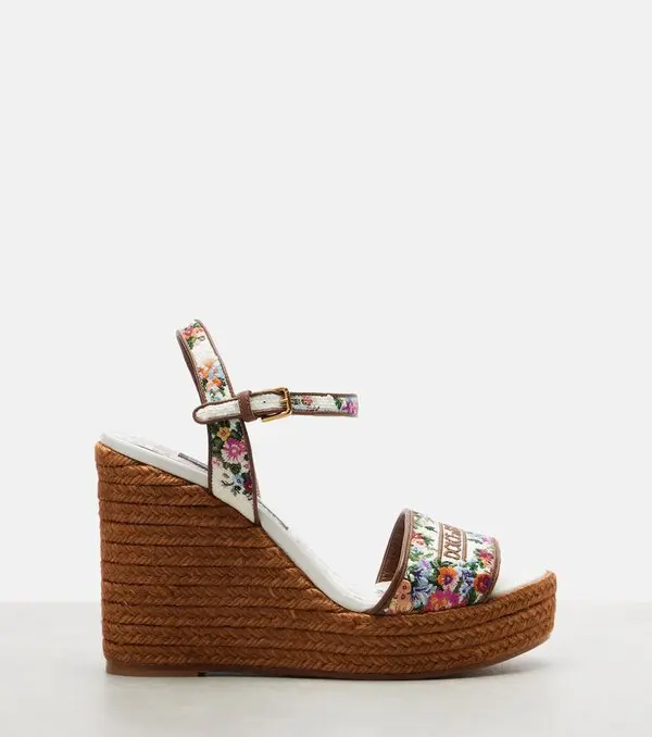 Dolce & Gabbana Floral Embroidered Espadrille Wedge Sandals - Multicoloured