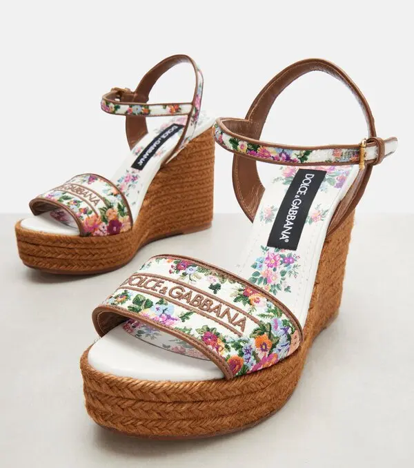 Dolce & Gabbana Floral Embroidered Espadrille Wedge Sandals - Multicoloured