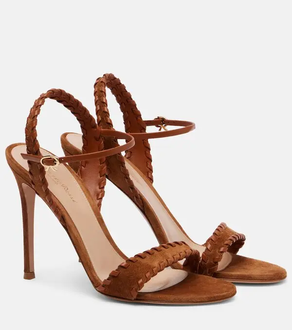 GIANVITO ROSSI Suede And Leather Slingback Sandals - Brown