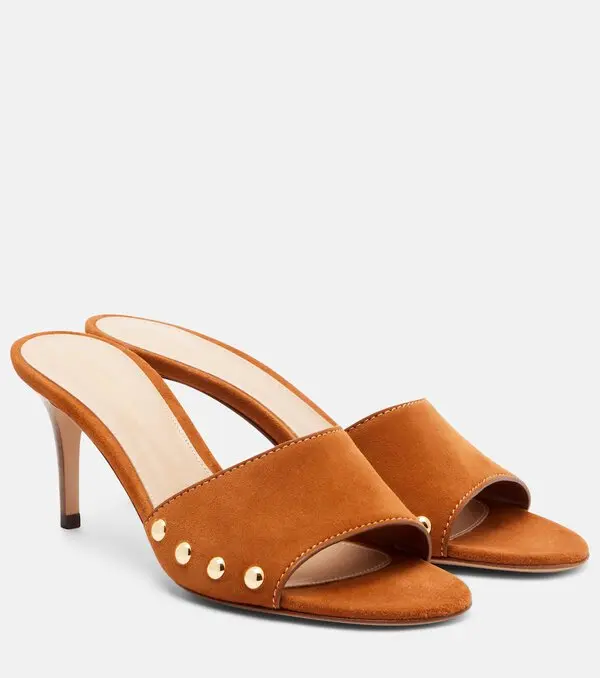 GIANVITO ROSSI Embellished Suede High Heel Sandals - Brown