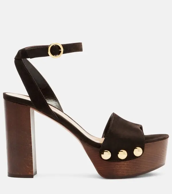 GIANVITO ROSSI Ardéa Studded Suede Platform Sandals - Brown