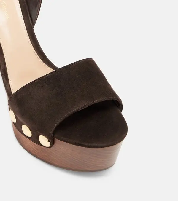 GIANVITO ROSSI Ardéa Studded Suede Platform Sandals - Brown