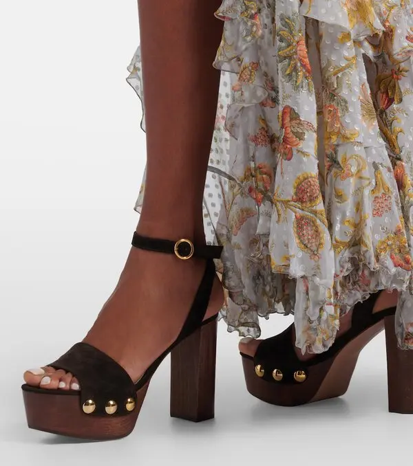 GIANVITO ROSSI Ardéa Studded Suede Platform Sandals - Brown