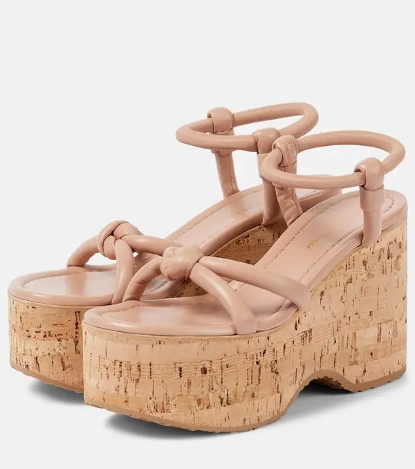 GIANVITO ROSSI Leather Wedge Sandals - Pink