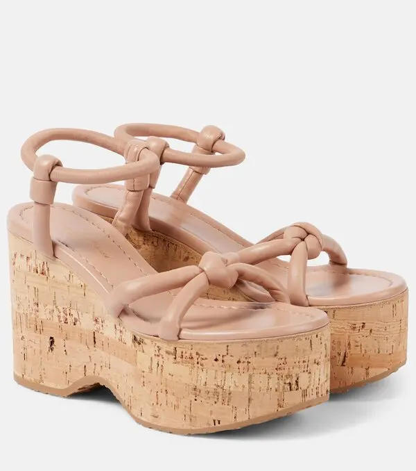 GIANVITO ROSSI Leather Wedge Sandals - Pink