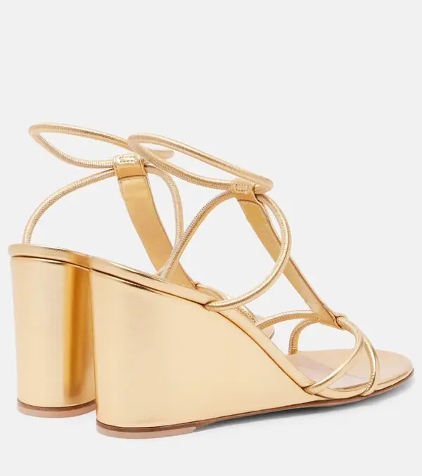 GIANVITO ROSSI Metallic Leather Wedge Sandals