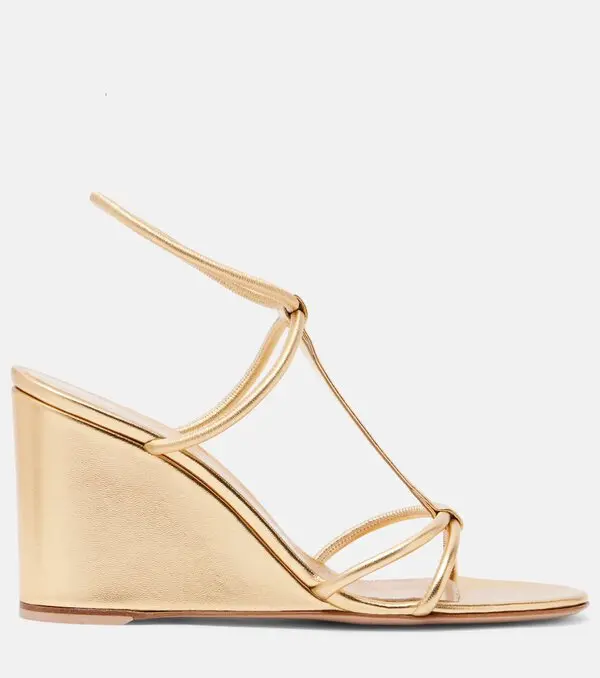 GIANVITO ROSSI Metallic Leather Wedge Sandals